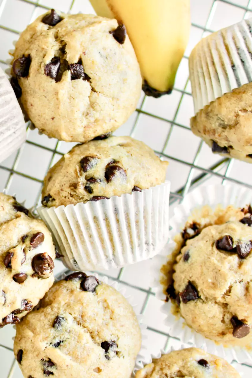 Chocolate Chip Banana Mini Muffins (Egg Free and Whole Wheat)